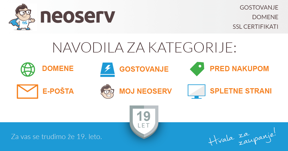 Podpora: Gostovanje, domene, e-pošta • NEOSERV.si