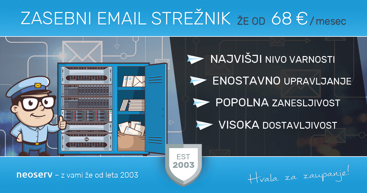 Zasebni email strežnik - varno in zanesljivo okolje za e-pošto • NEOSERV.si